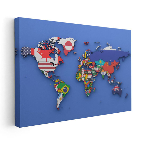 Ivy Bronx World Map Framed Art, Canvas Flag Wall Art, Big Print Digital Art on Canvas for Living ...